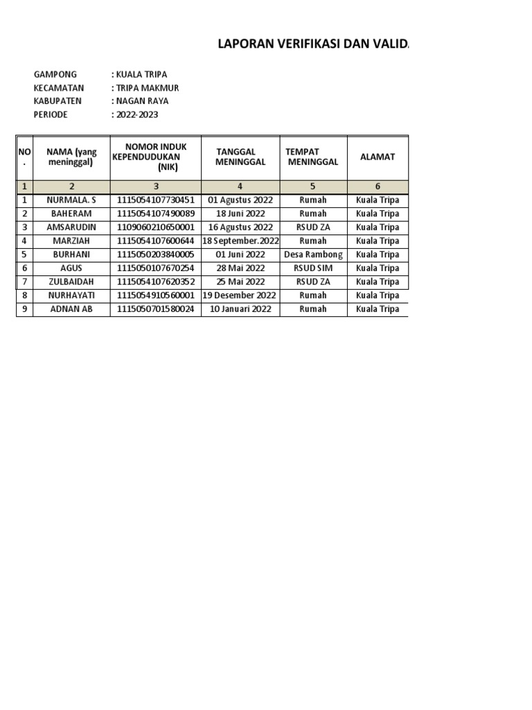 Laporan Verifikasi Dan Validasi Data Kematian | PDF