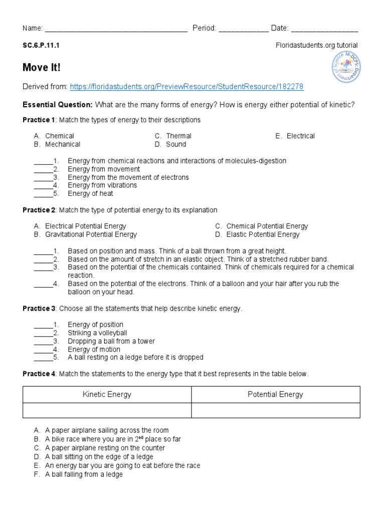 SC.6.P.11.1 - Move - It 3 | PDF | Potential Energy | Kinetic Energy