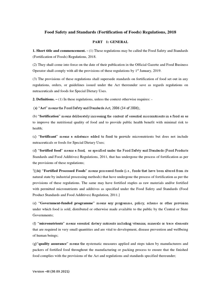 Compendium Food Fortification Regulations 30 09 2021 | PDF ...