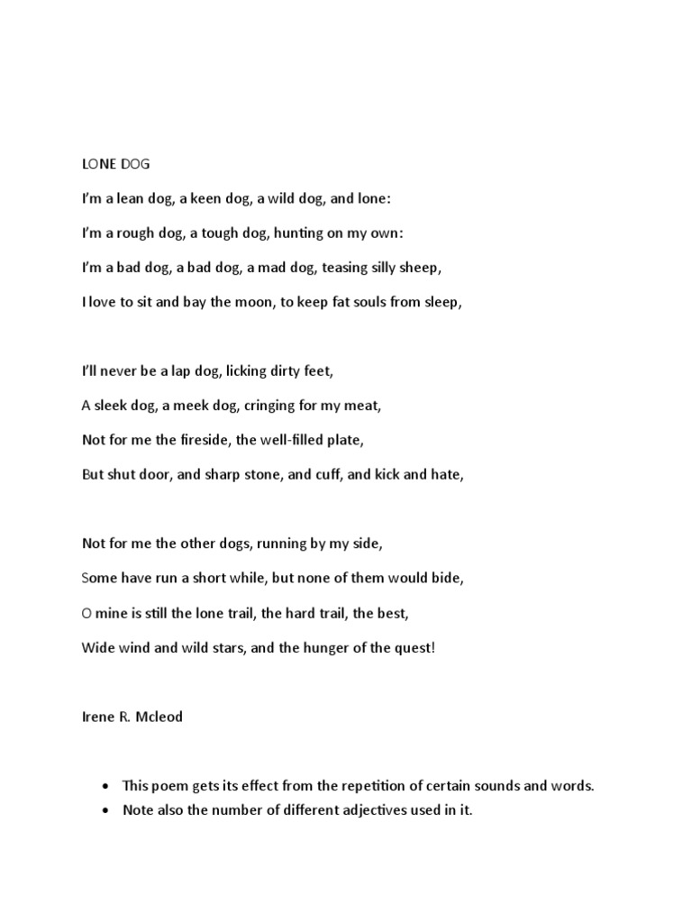 The Lone Dog: A Poem Analysis | PDF