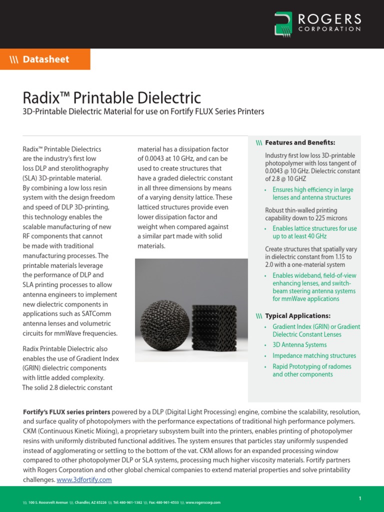 Radix Printable Dielectric Data Sheet | PDF | 3 D Printing | Building Engineering