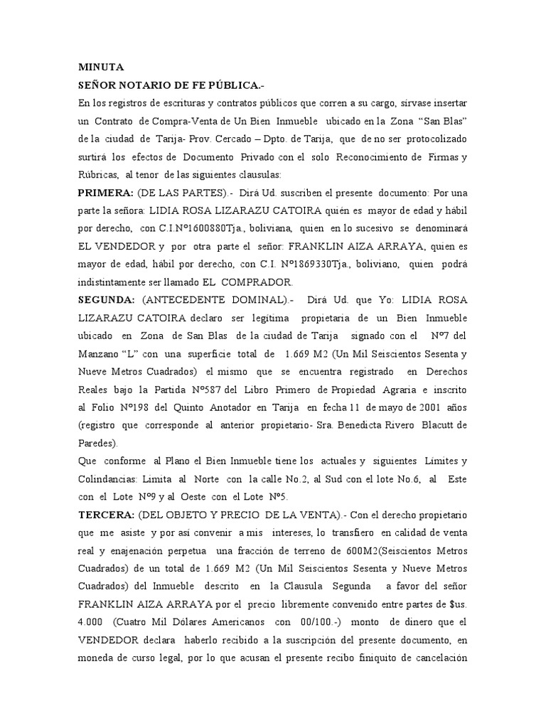 Minuta Lote | PDF | Derecho Civil (Common Law) | Ley común