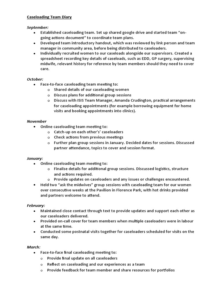 Caseloading Team Diary | PDF