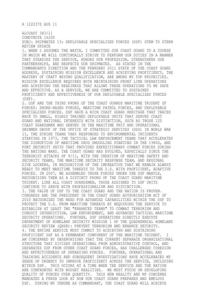 Subj: Shipmates 13: Deployable Specialized Forces (DSF) Stem To Stern ...