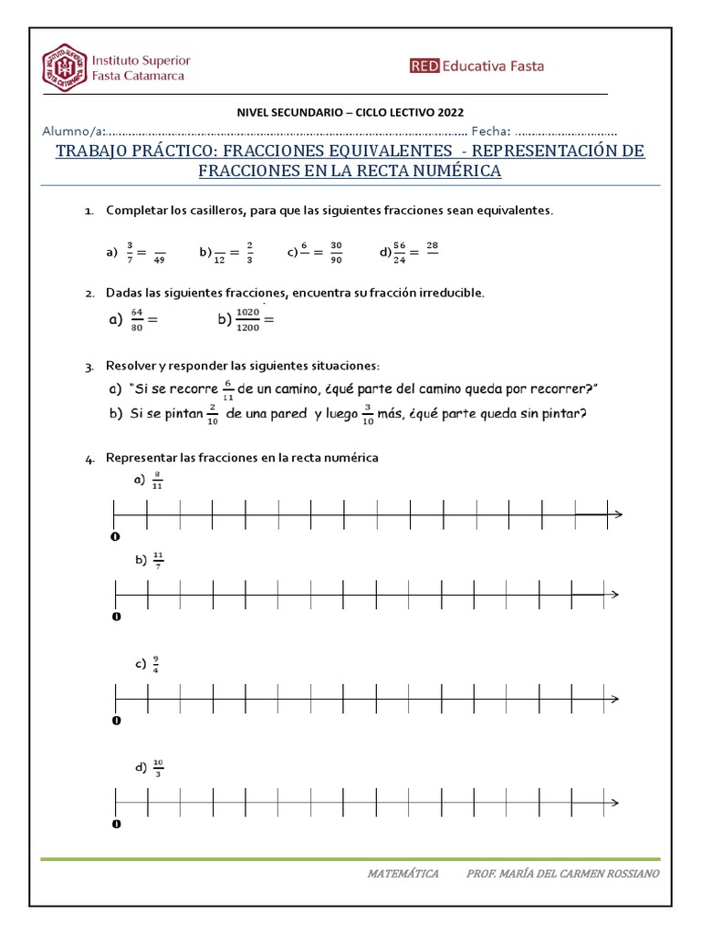 T.P. Fracciones Equivalentes - Representación de Fracciones en La Recta ...