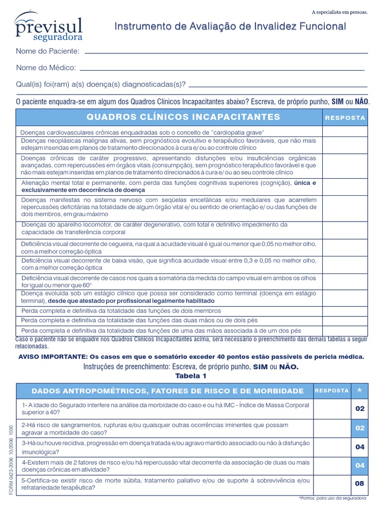 IFPD - Avaliação de Invalidez Funcional | PDF | Deficiência visual ...