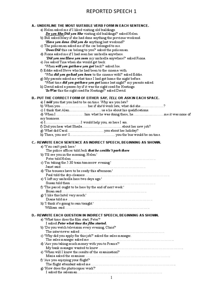 Reported Speech 1 | PDF