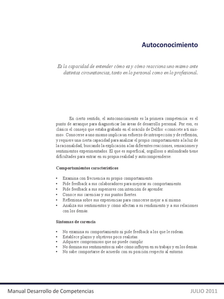 N T - Competencia - Autoconocimiento | PDF | Comportamiento | Conceptos psicologicos