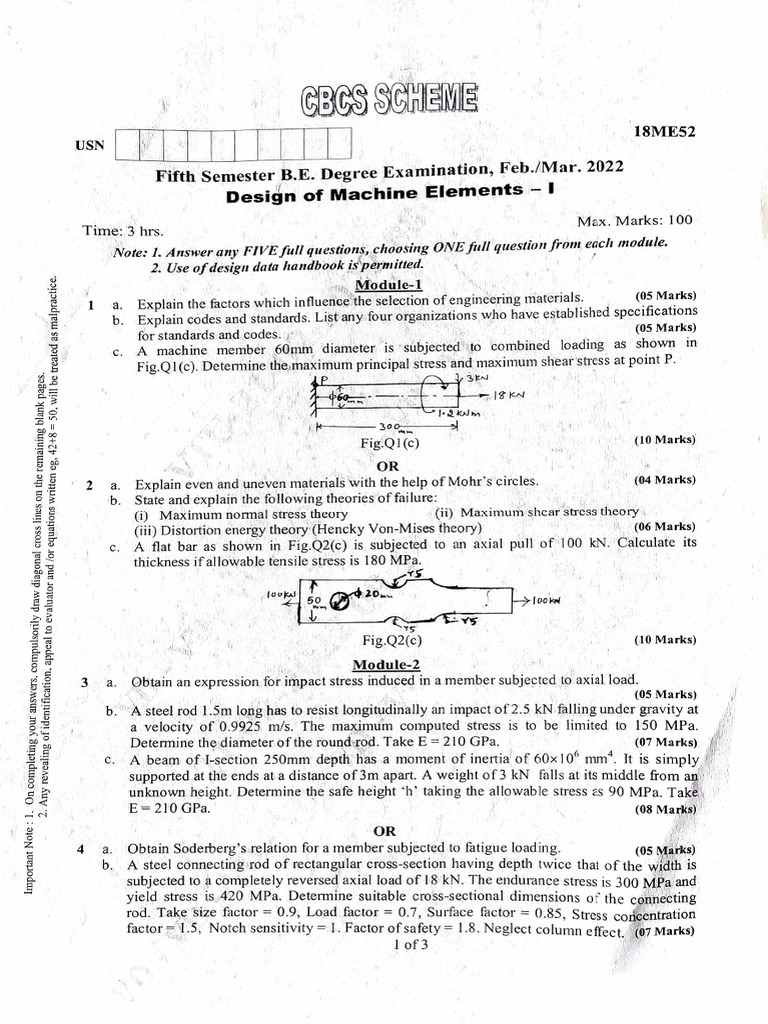 18me52 Dme 1 Febarch 2022 | PDF | Screw | Stress (Mechanics)