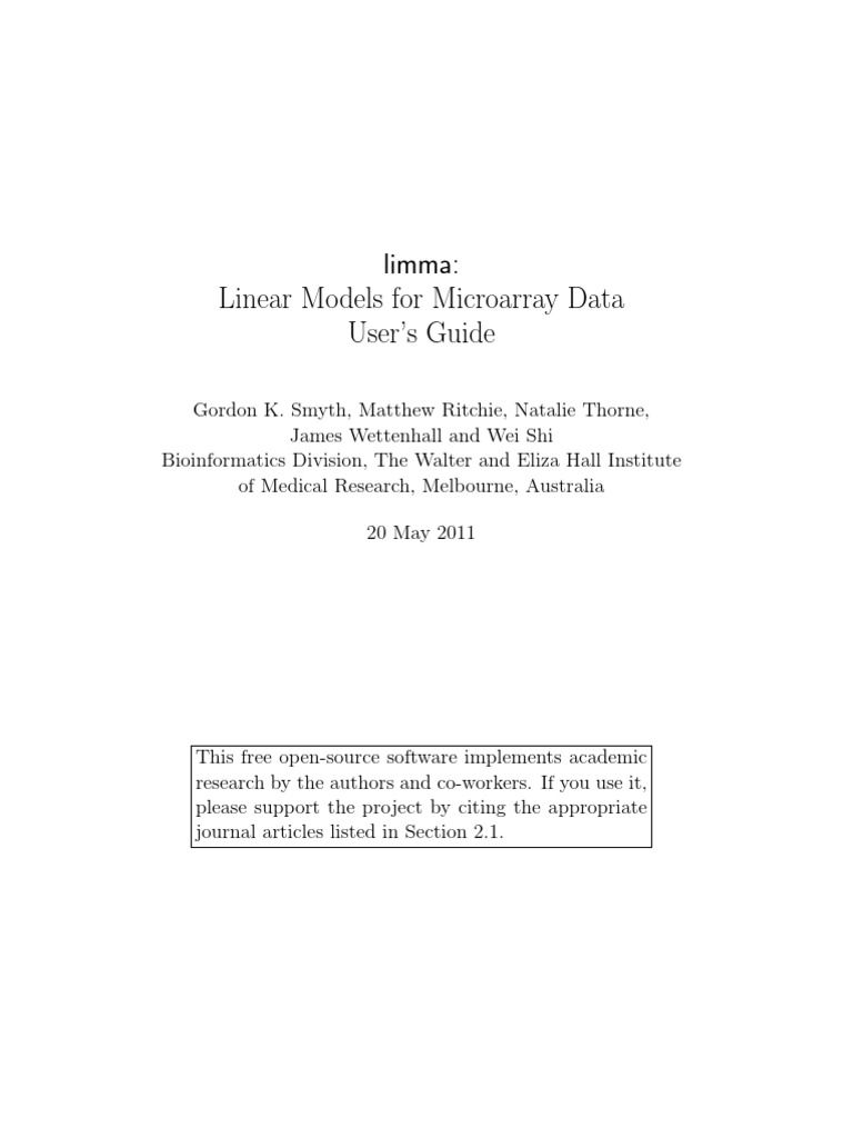 Limma Linear Models For Microarray Data Users Guide Pdf Dna