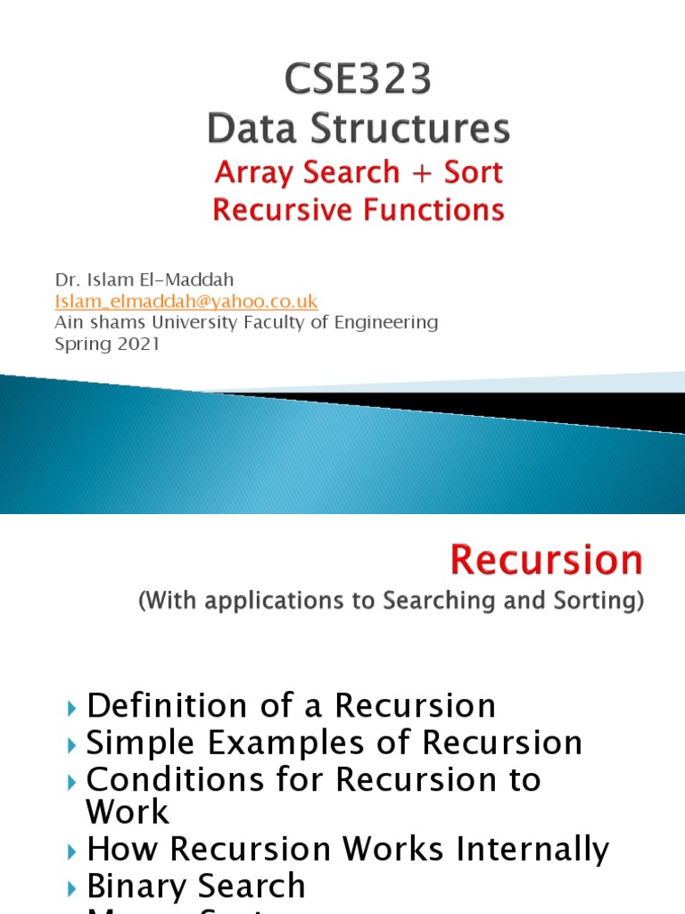 Array Search - Sort Recursive Functions - 020618 | PDF | Computer Science | Mathematics