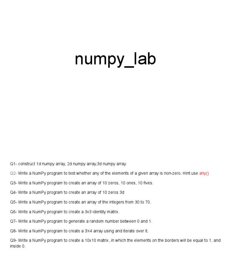 Numpy Lab | PDF Numpy Lab | PDF