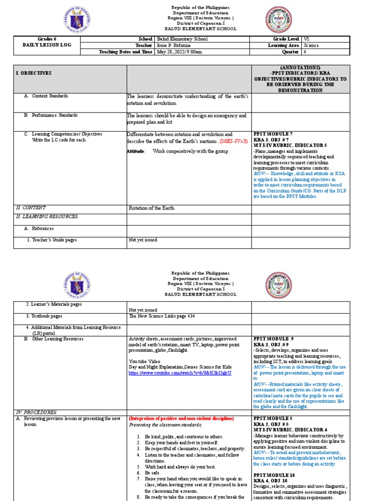 Grades 6 Cot | PDF | Curriculum | Cognition