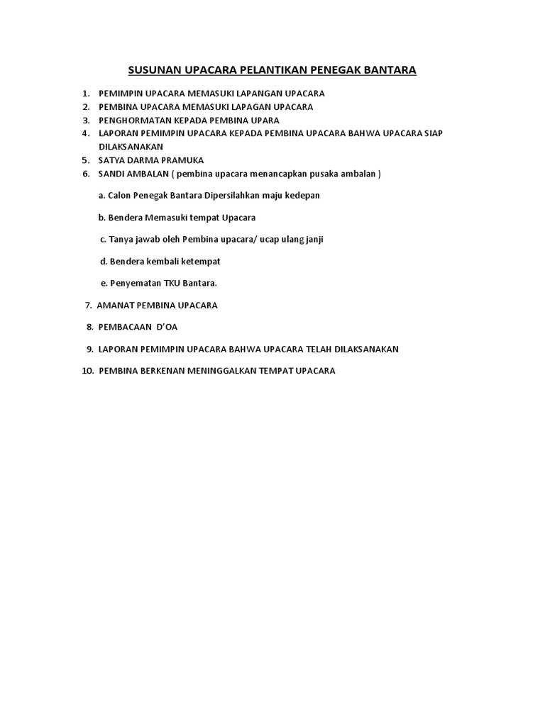 Susunan Upacara Pelantikan Penegak Bantara | PDF