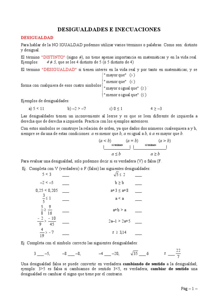 Teoria Inecuaciones | PDF | Desigualdad (Matemáticas) | Intervalo (Matemáticas)