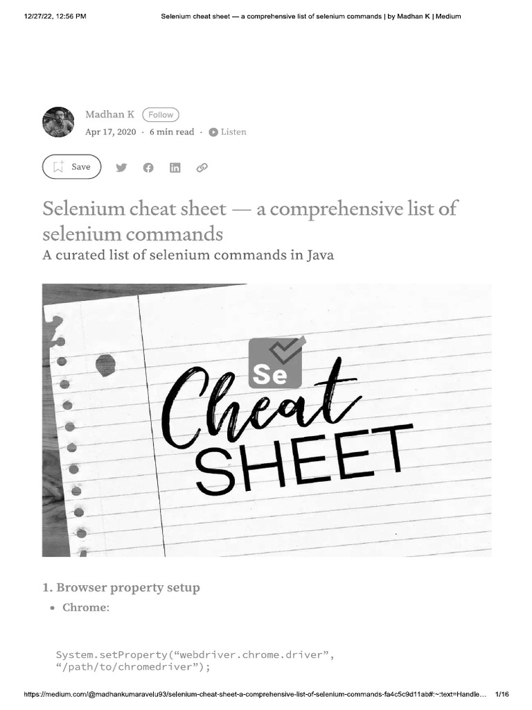 Selenium Cheat Sheet | PDF Selenium Cheat Sheet | PDF