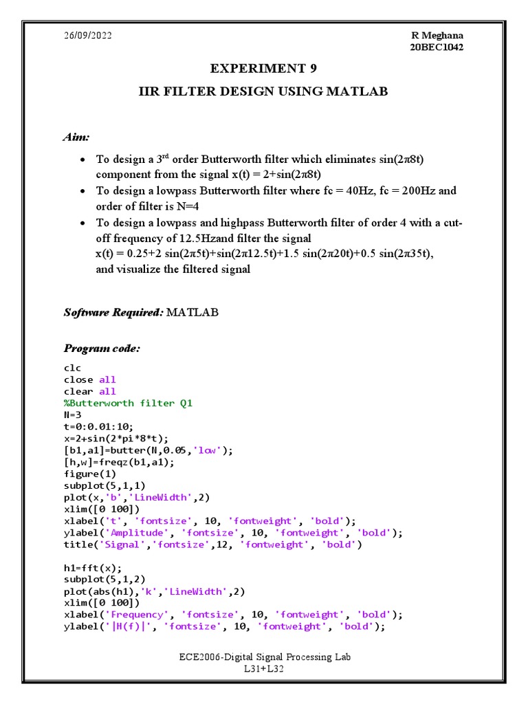Exp9 Report | PDF | Low Pass Filter | Filter (Signal Processing)