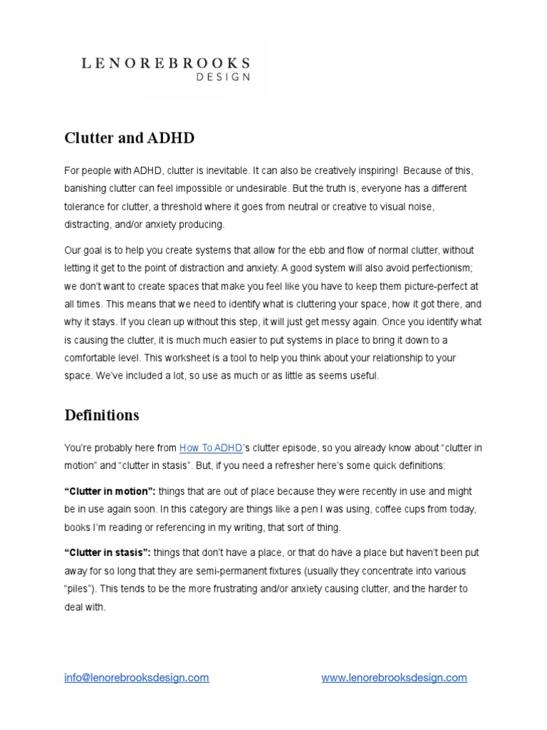 Worksheet For Clutter | PDF