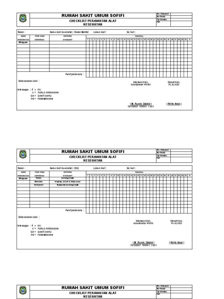Form Pemeliharaan Alkes | PDF