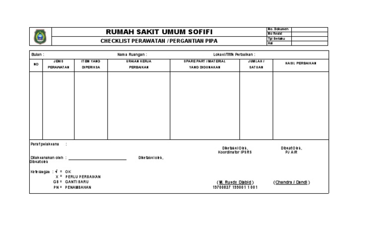 Form Pemeliharaan Pipa | PDF