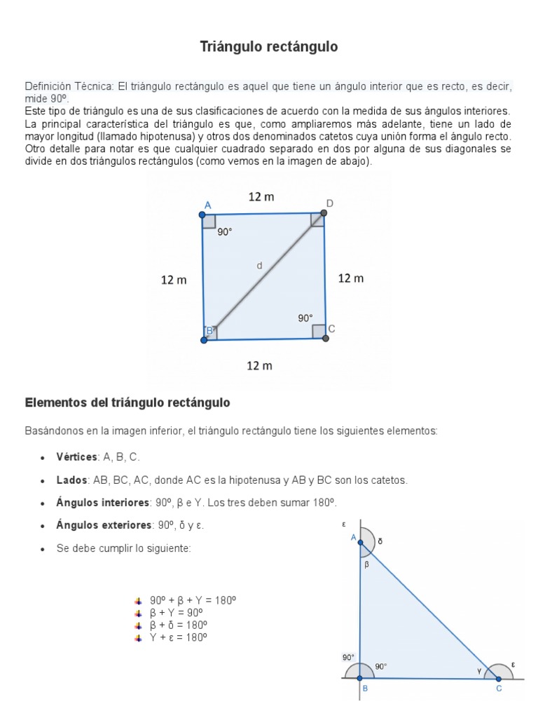 Triángulo Rectángulo: Definición y Cálculos | PDF | Triángulo | Rectángulo
