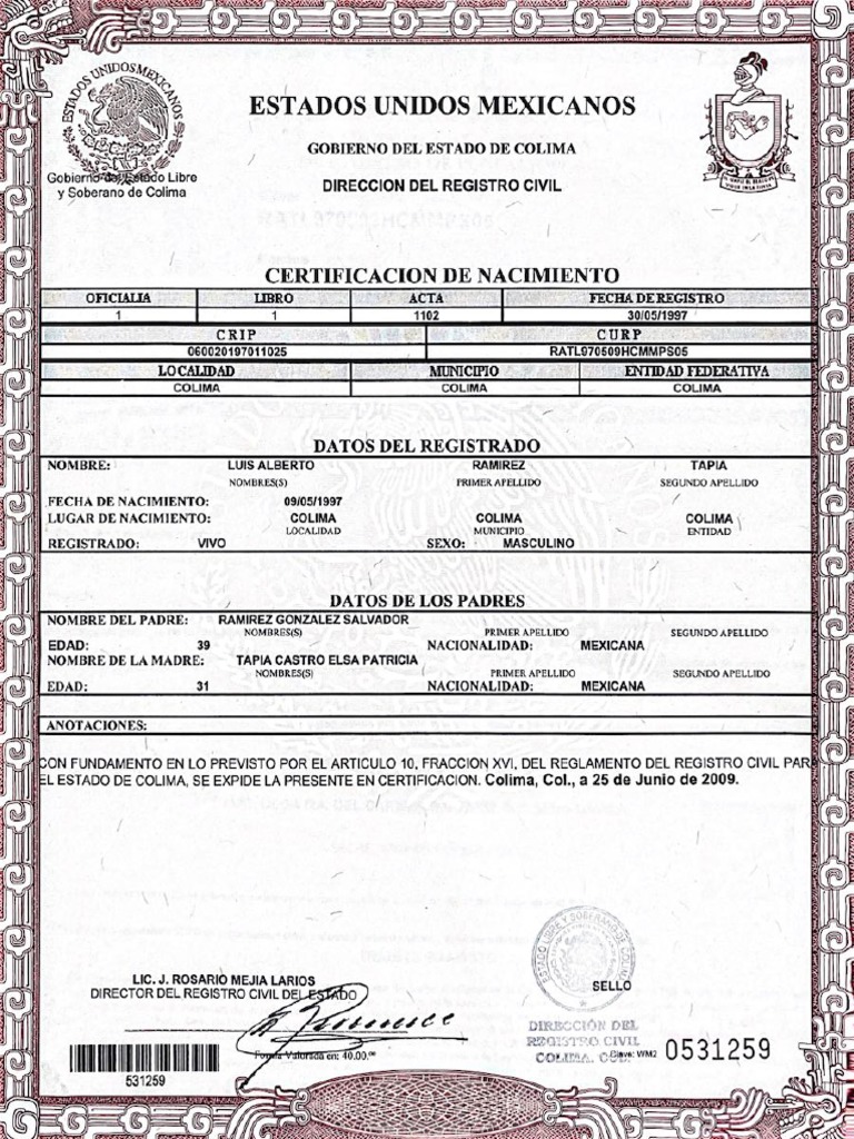 Acta de Nacimiento | PDF