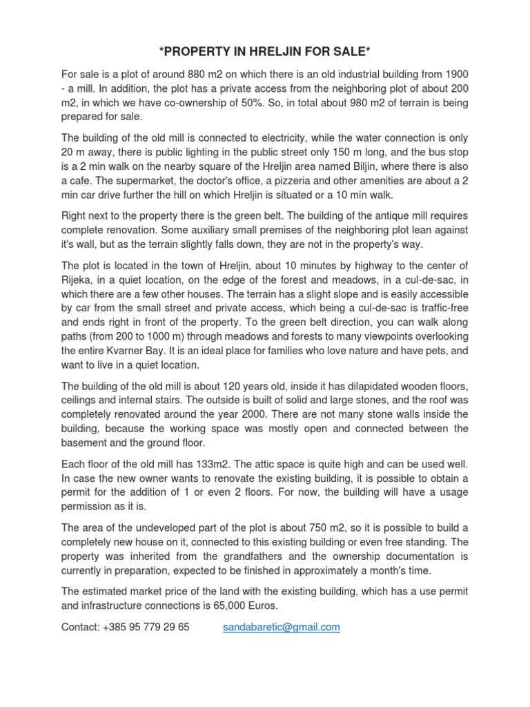 Hreljin Property For Sale | PDF | Building | Buildings And Structures