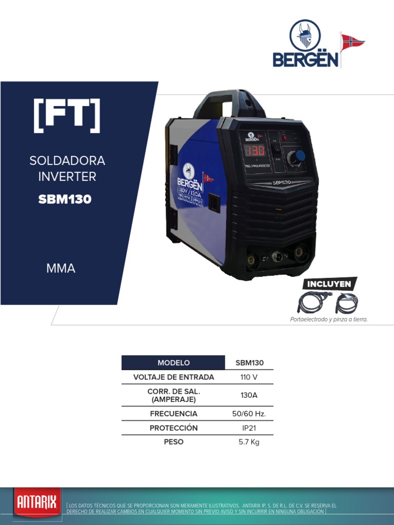 Ficha Tecnica Soldadora Bergen SBM130 | PDF