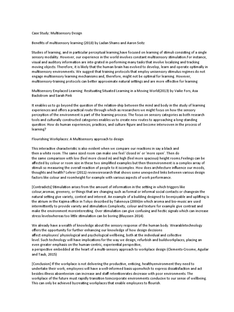 Case Study Multisensory Educ | PDF | Perception | Learning