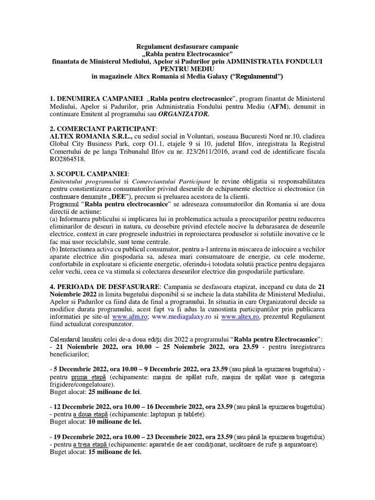 Regulament Rabla Afm Noiembrie 2022 Altex | PDF