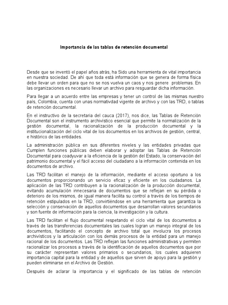 Importancia TRD | PDF | Gestión de registros