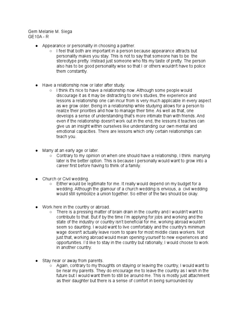 A Reflection Paper On Love, Relationship and Marriage - SIEGA | PDF ...