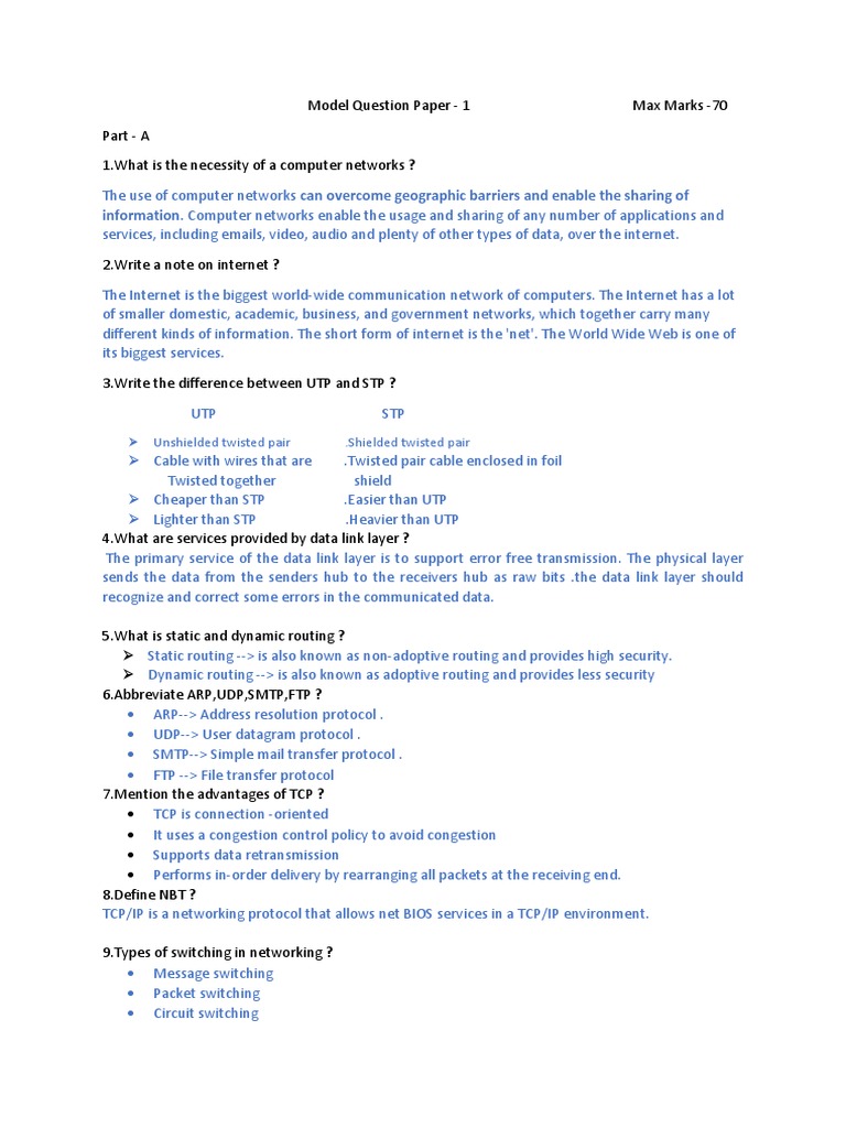 Model Question Paper Networking | PDF | Computer Network | Routing