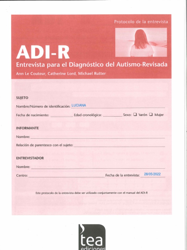 ADI R Entrevista Diagnostico Autismo Rev Entrevista Manual PDF LUCIANA ...
