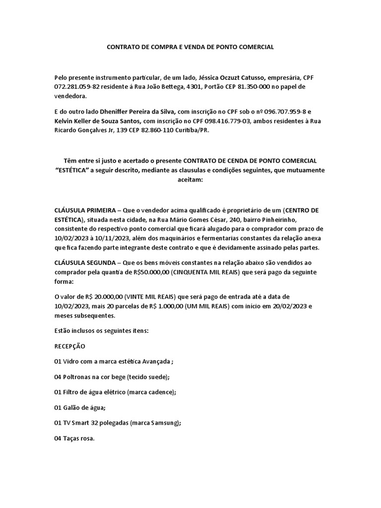 Contrato de Compra e Venda de Ponto Comercial | PDF