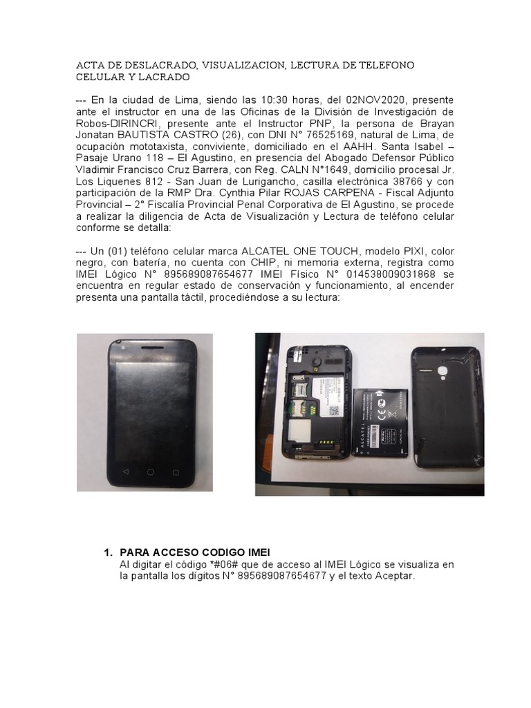 Acta de Visualizacion y Lectura de Celular - Brayan | PDF