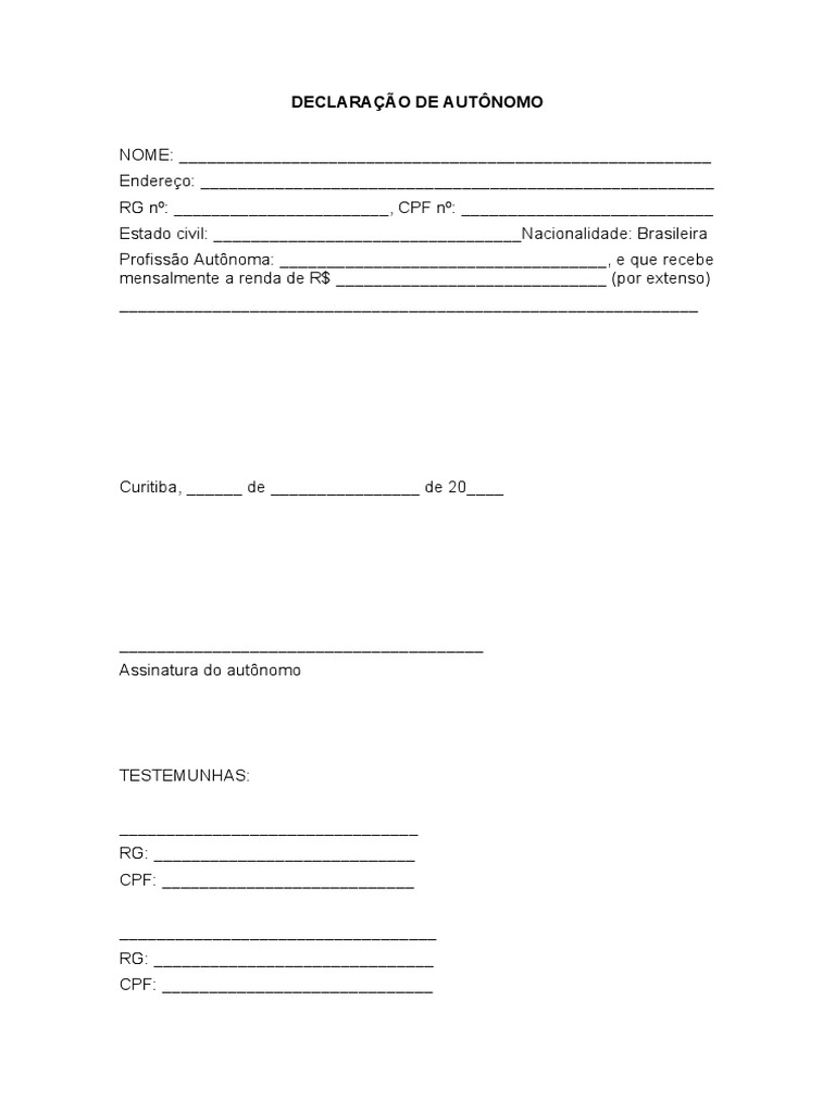 Declaracao de Autonomo | PDF