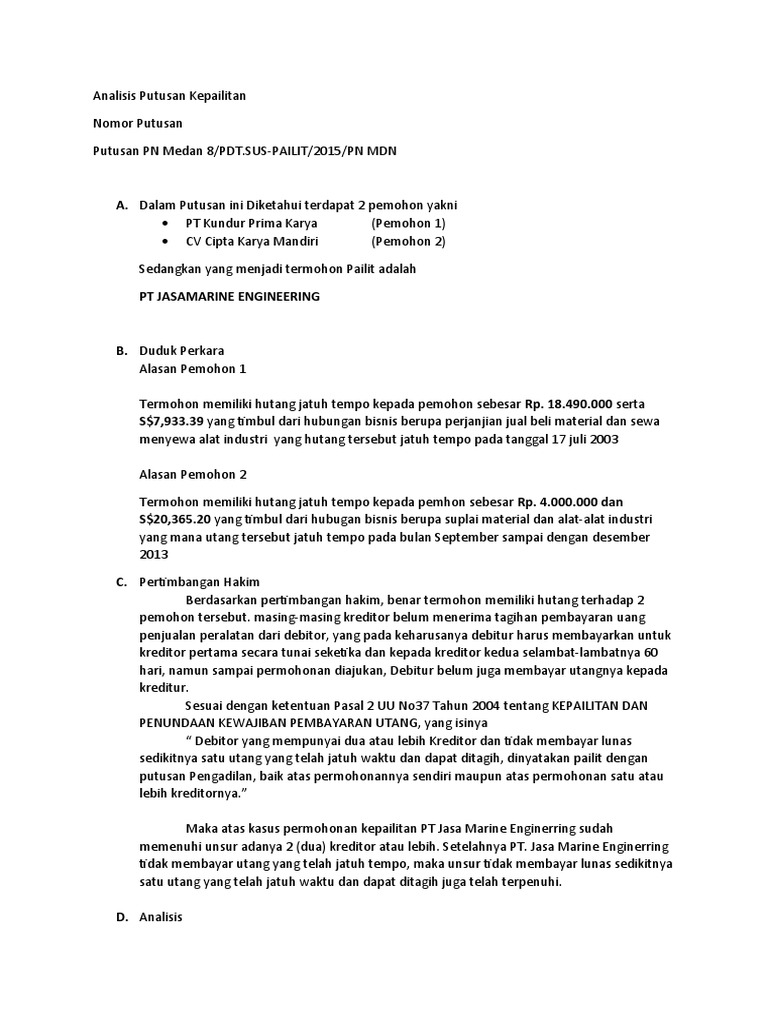 Analisis Putusan Kepailitan | PDF
