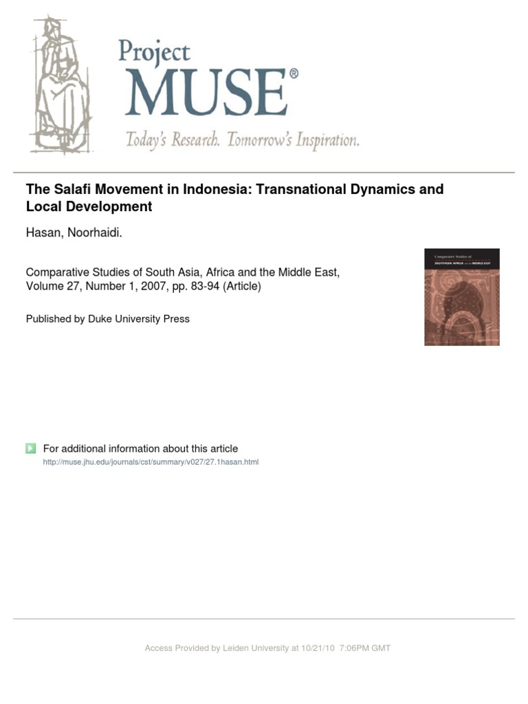 The Salafi Movement in Indonesia: Transnational Dynamics and Local ...