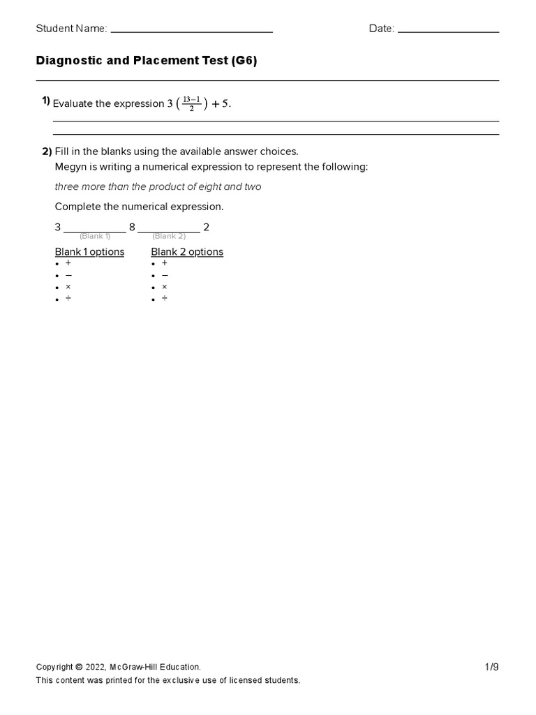 Course Diagnostic G6 | PDF | Mathematics | Elementary Mathematics