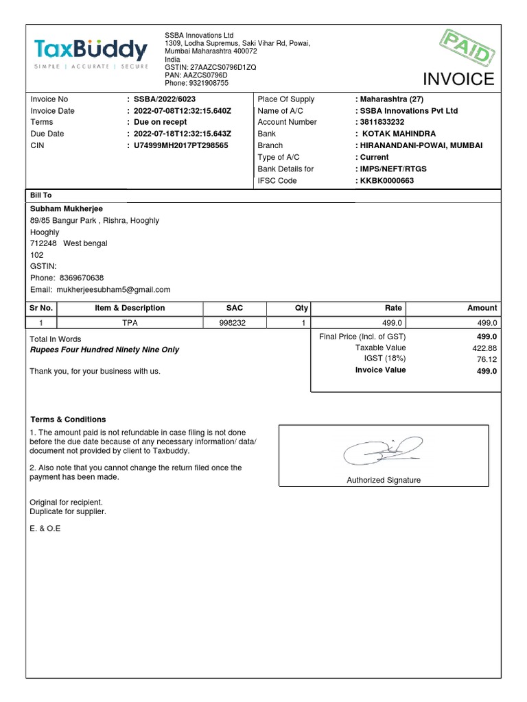 Invoice 168714 | PDF | Invoice | Taxes