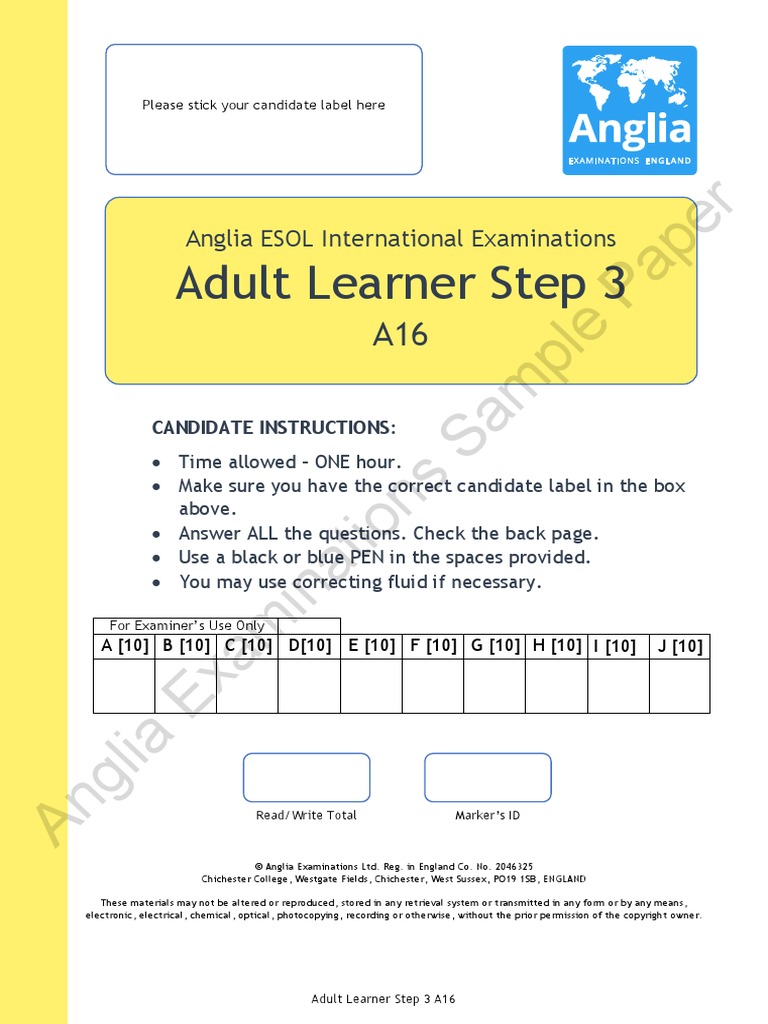 !adult Learner Step 3 A16 EXAMEN ANGLIA 13-8-21 | PDF