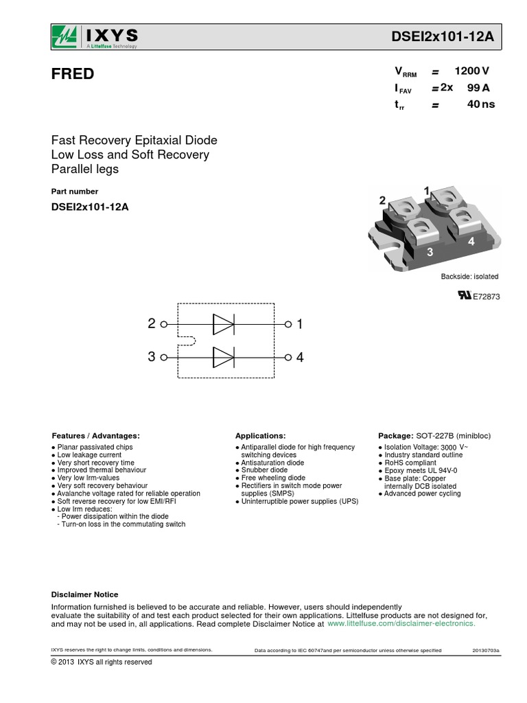 Dsei2x101 12a | PDF | Diode | Physical Quantities