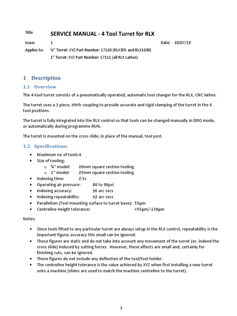 4-Tool Turret Service Manual for RLX | PDF | Clutch | Valve