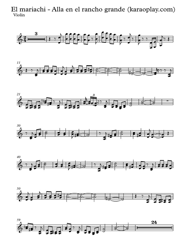 El Mariachi - Alla en El Rancho Grande (Karaoplay - Com) - Violín | PDF