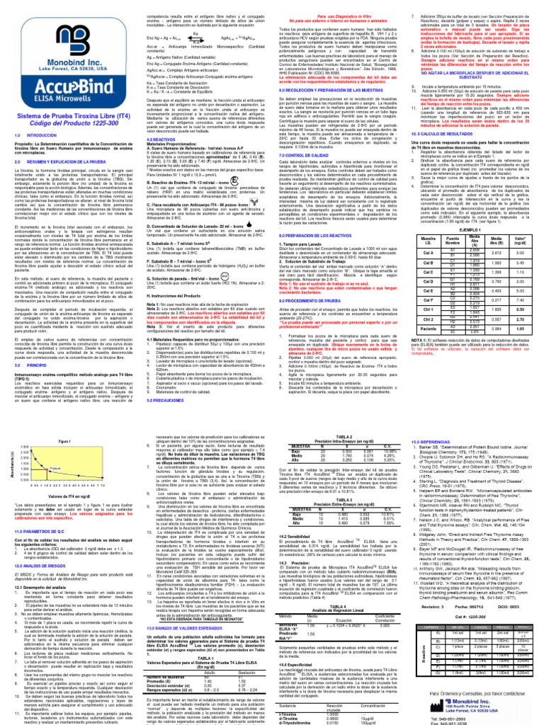 B2 fT4 AccuBind ELISA 1225 300 Rev3. Spanish | PDF | Hipotiroidismo | Elisa