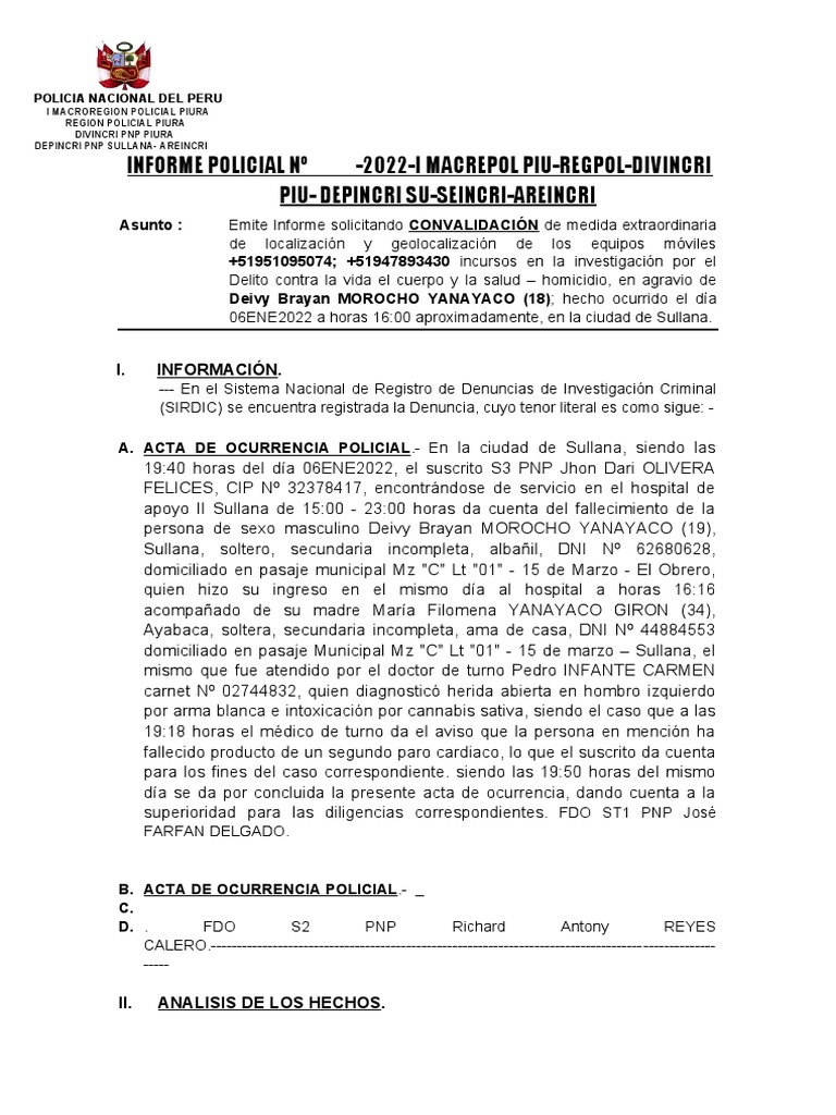 Informe Solicitando Convalidacion | PDF | Crimen y violencia | Justicia penal