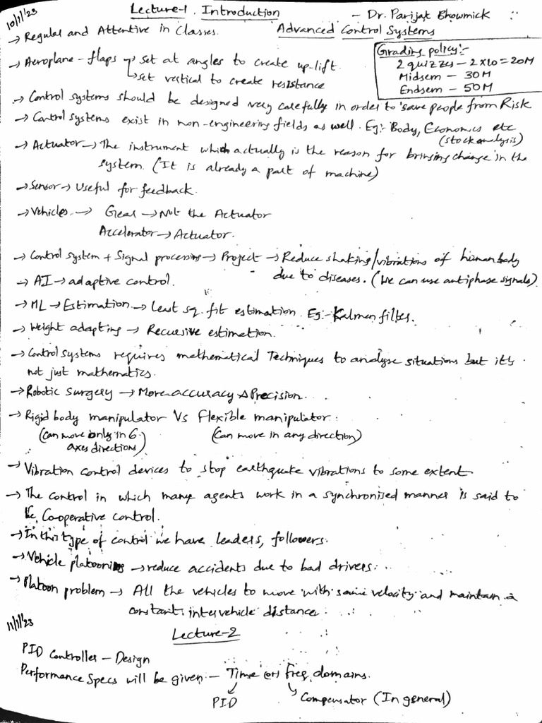 Advanced - Control - Systems Notes | PDF