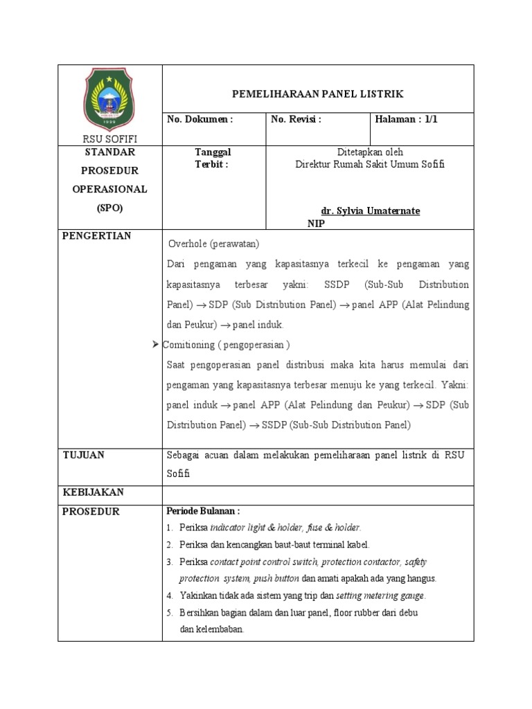 Sop Pemeliharaan Panel Listrik | PDF