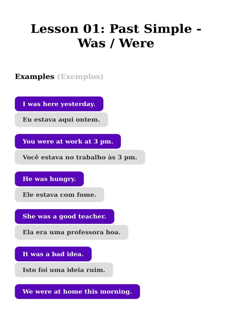 Grammar 01 - Past Simple - Was - Were | PDF | Foreign Language Studies ...